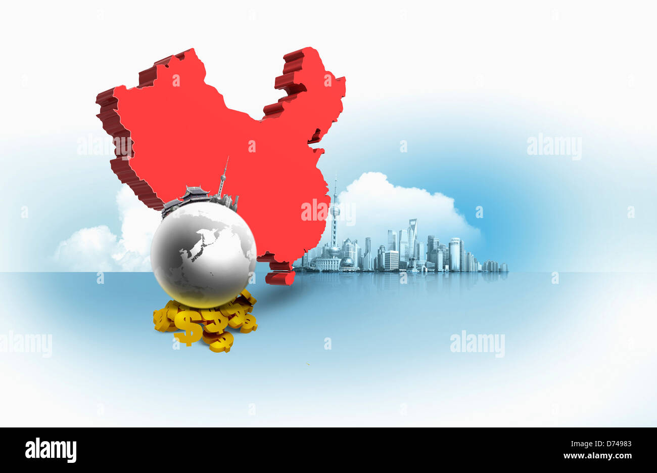 illustration of a Pudong China and a globe Stock Photo - Alamy
