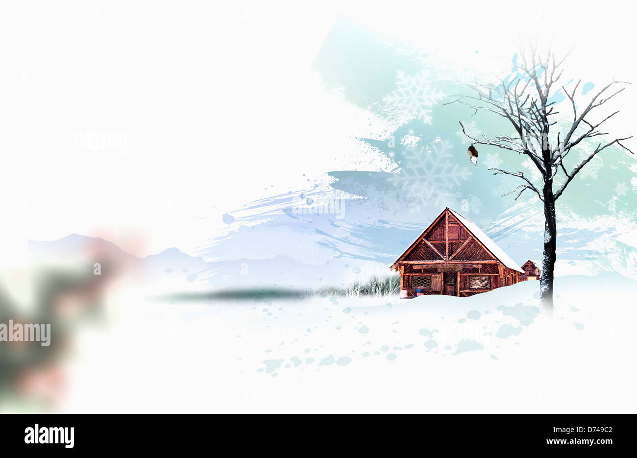 illustration of a house in winter Stock Photo - Alamy