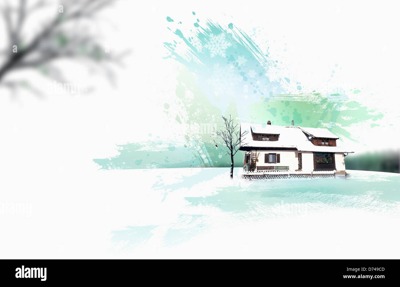 illustration of a house in winter Stock Photo - Alamy