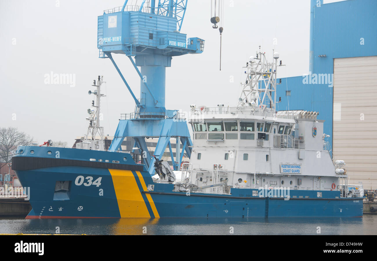 The 52m-long ship built for the Swedish coast guard lies at the Peene ...