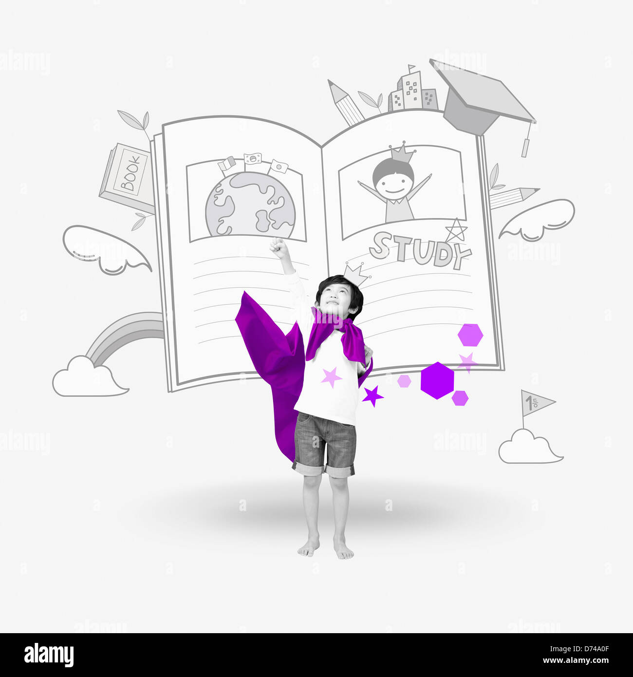 a boy wearing superman cape Stock Photo - Alamy