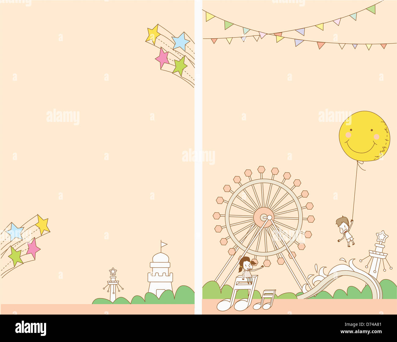 illustration of card template featuring amusement park Stock Photo - Alamy