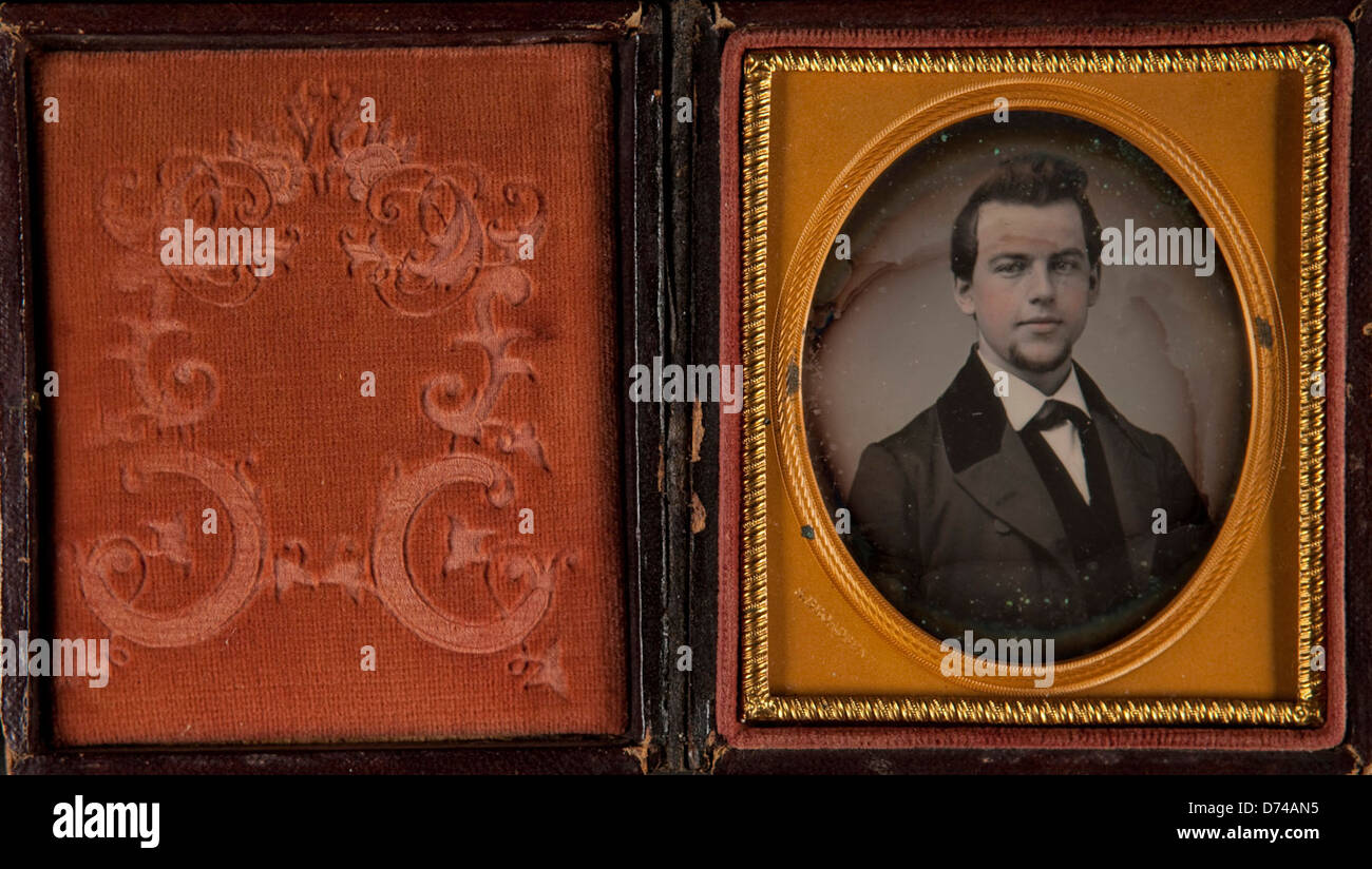 This daguerreotype portrait from the 1840s captures a young man ...