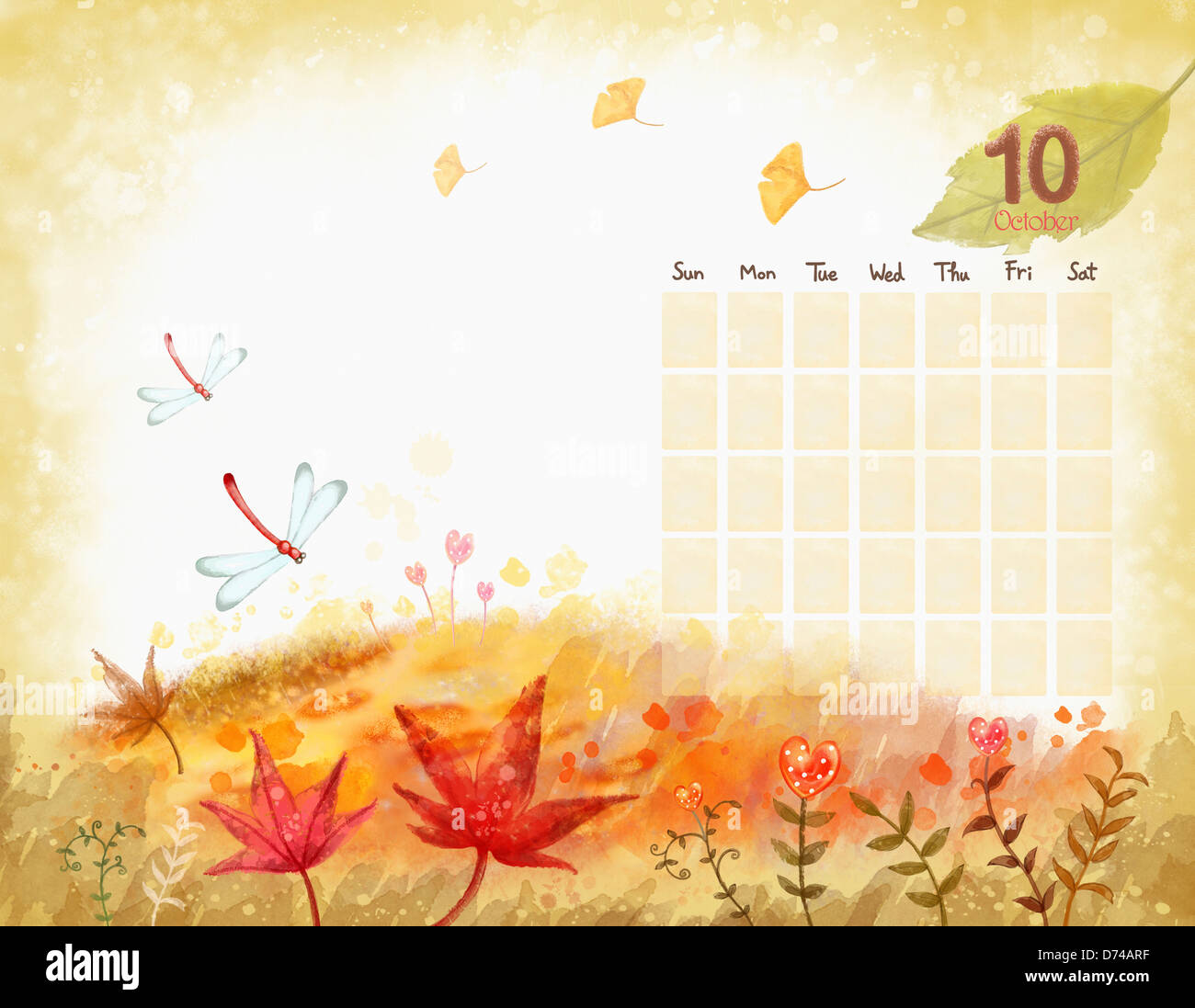 illustration calendar template of October Stock Photo - Alamy