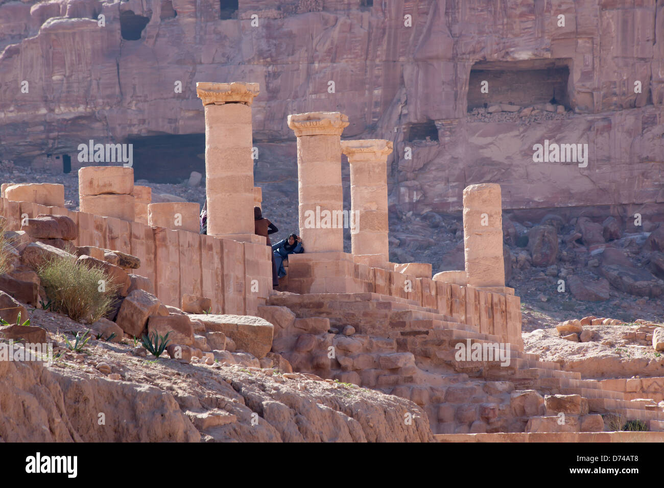 Buildings carved in the stone cliff, in Petra, Jordan; a first century ...