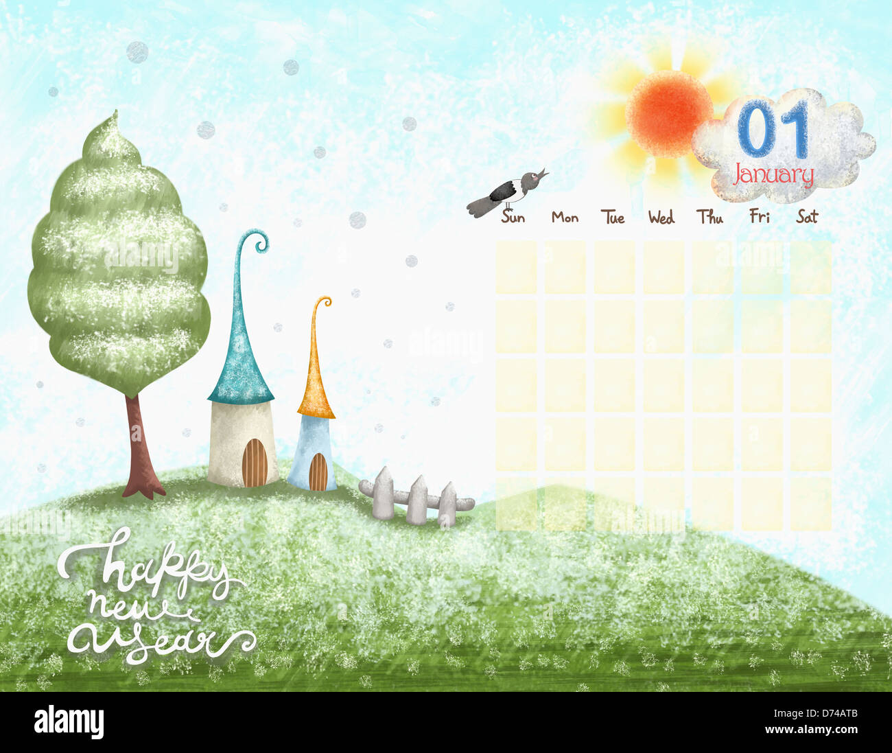 illustration calendar template of January Stock Photo - Alamy