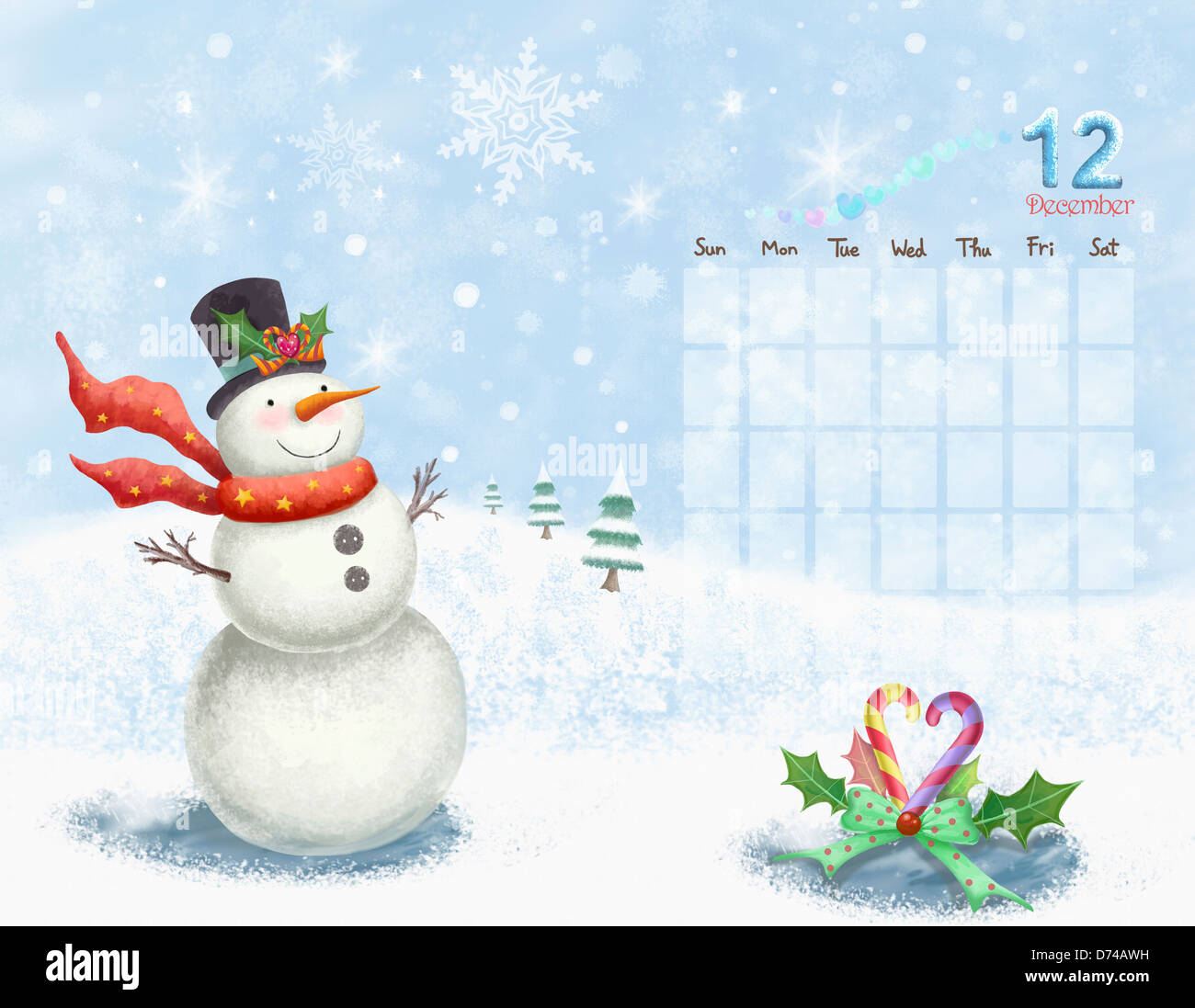 illustration calendar template of December Stock Photo - Alamy