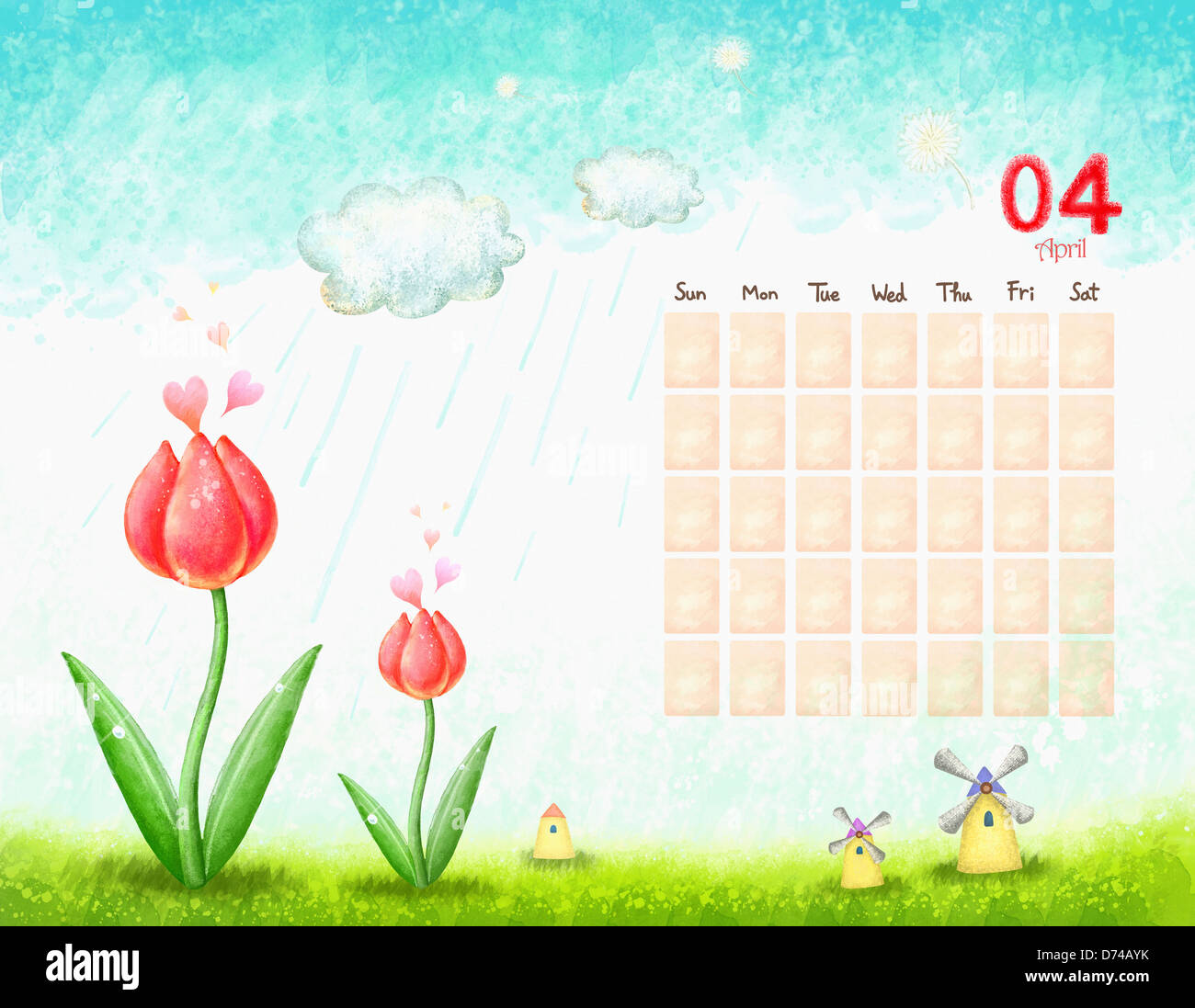 illustration calendar template of April Stock Photo - Alamy