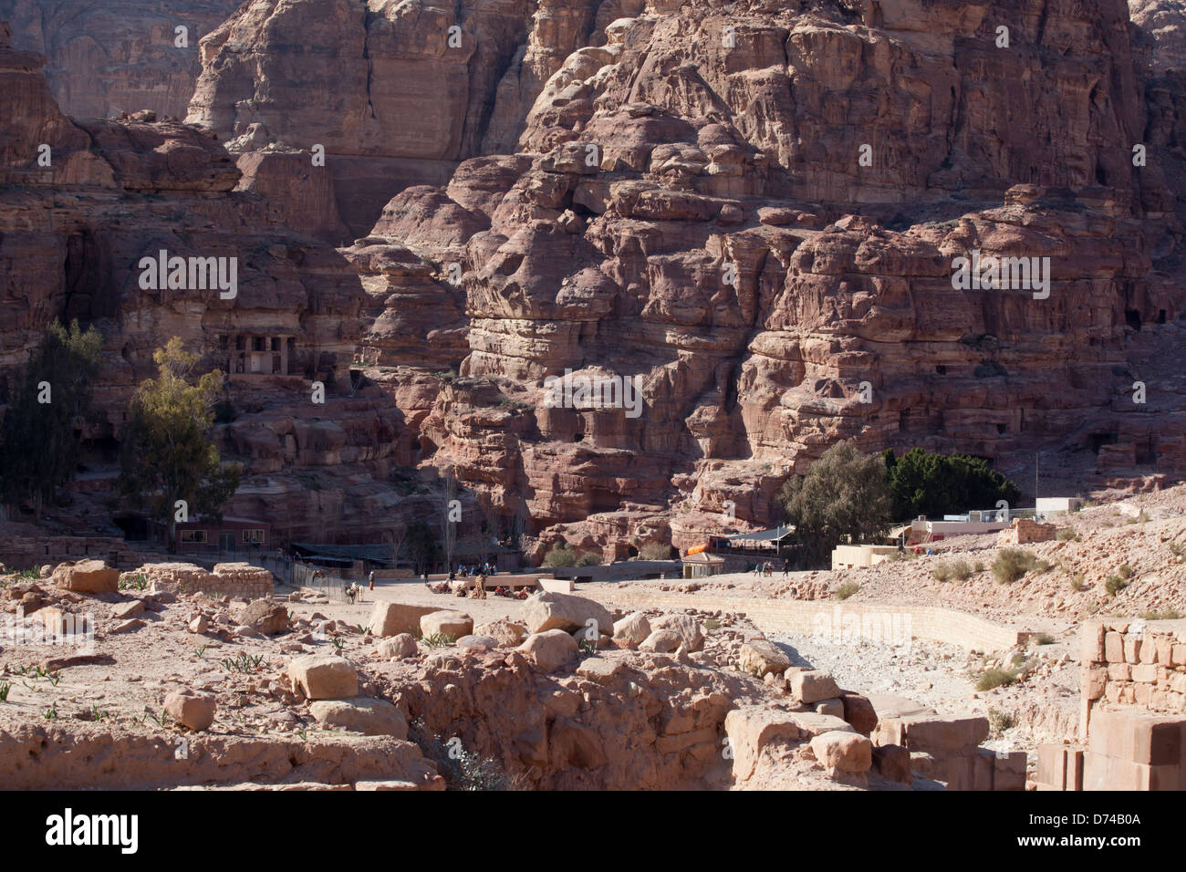 Buildings carved in the stone cliff, in Petra, Jordan; a first century ...