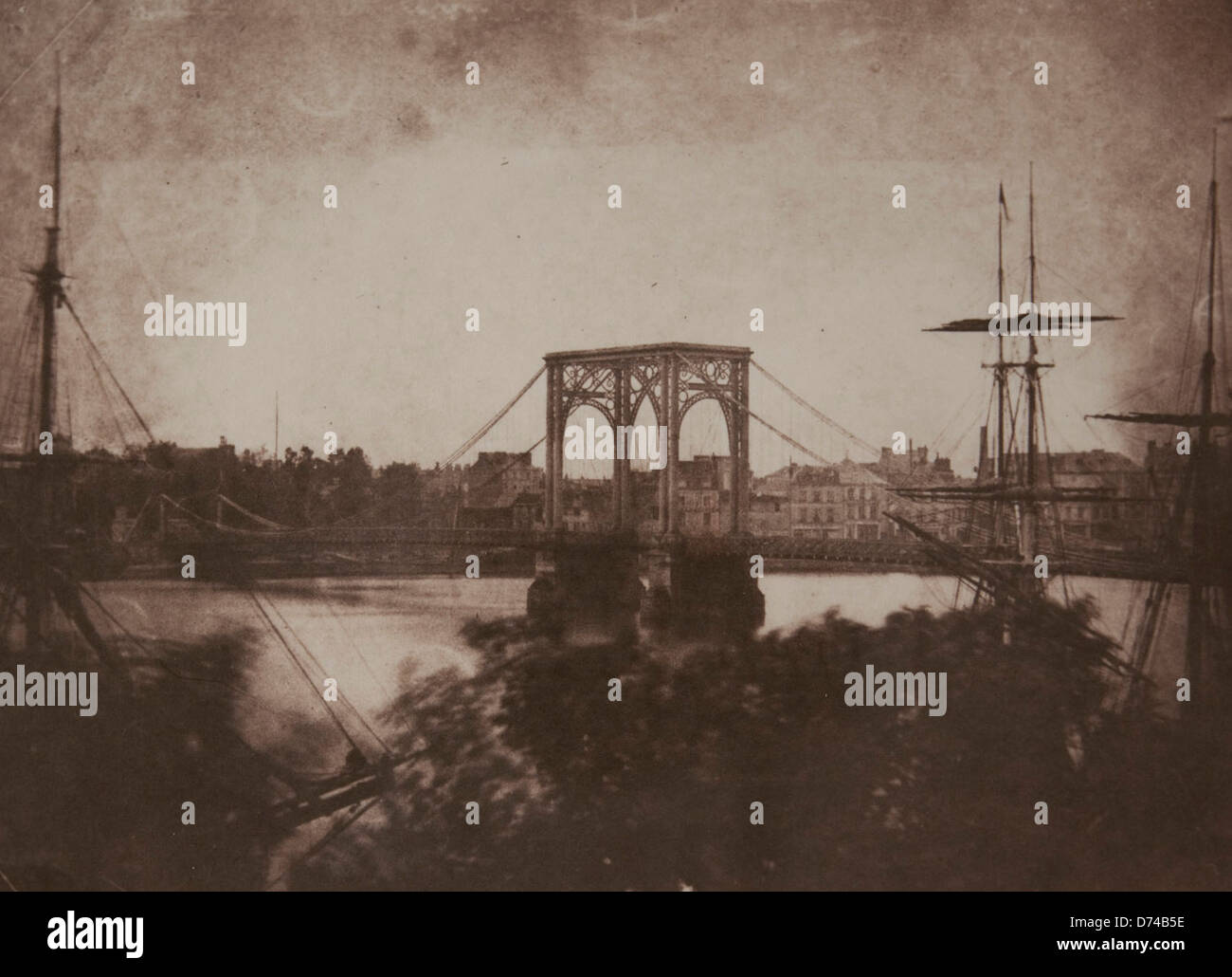 An early photograph of the Suspension Bridge at Rouen, France, taken by ...