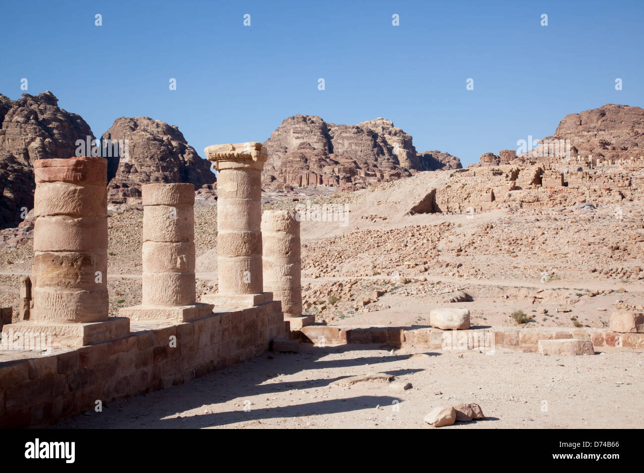Buildings carved in the stone cliff, in Petra, Jordan; a first century ...