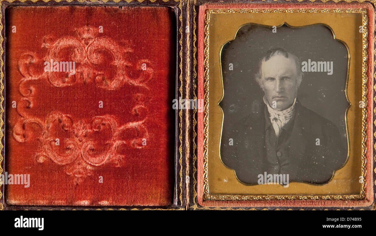 This 1840s portrait of an older man, captured in a daguerreotype frame ...