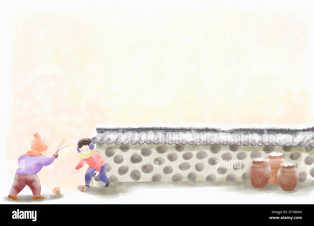 illustration of kids playing top Stock Photo - Alamy