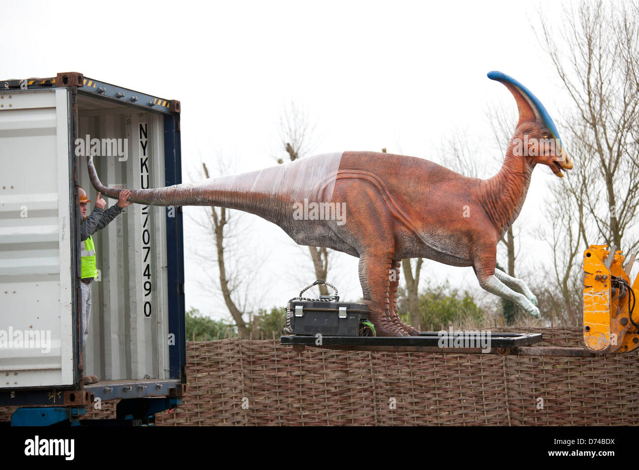 Animatronic dinosaurs arriving at Twycross Zoo Stock Photo - Alamy