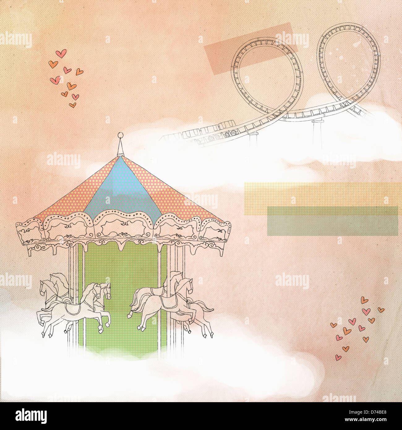 illustration of magical land featuring amusement park in the sky Stock ...