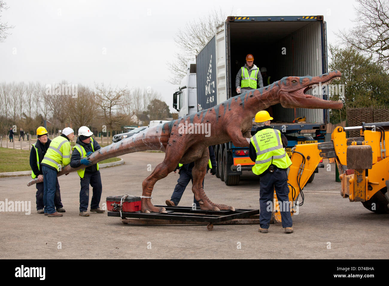 Animatronic dinosaurs arriving at Twycross Zoo Stock Photo - Alamy