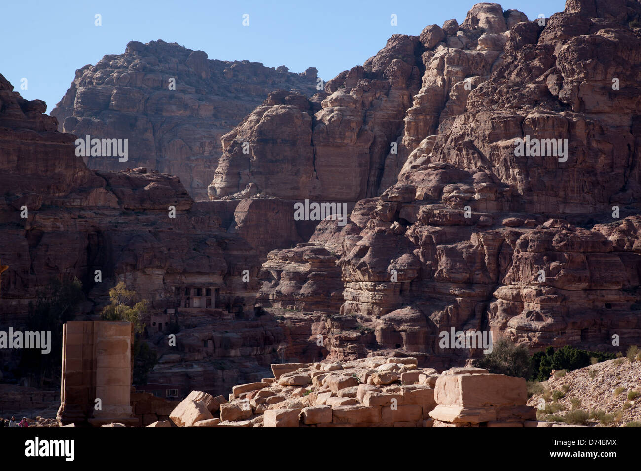 Buildings carved in the stone cliff, in Petra, Jordan; a first century ...