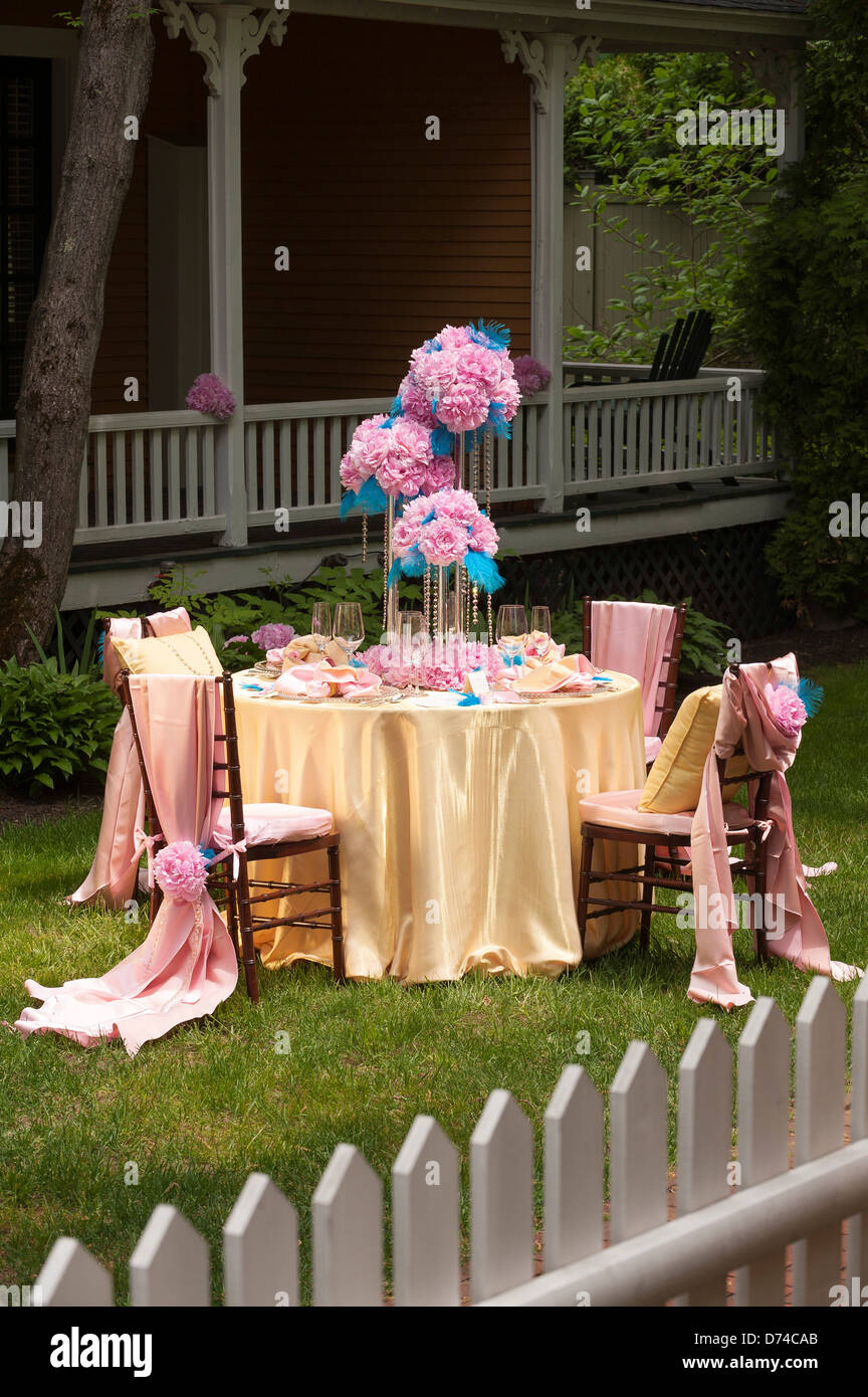 Decorated dining table at the front or back yard of a house Stock Photo ...
