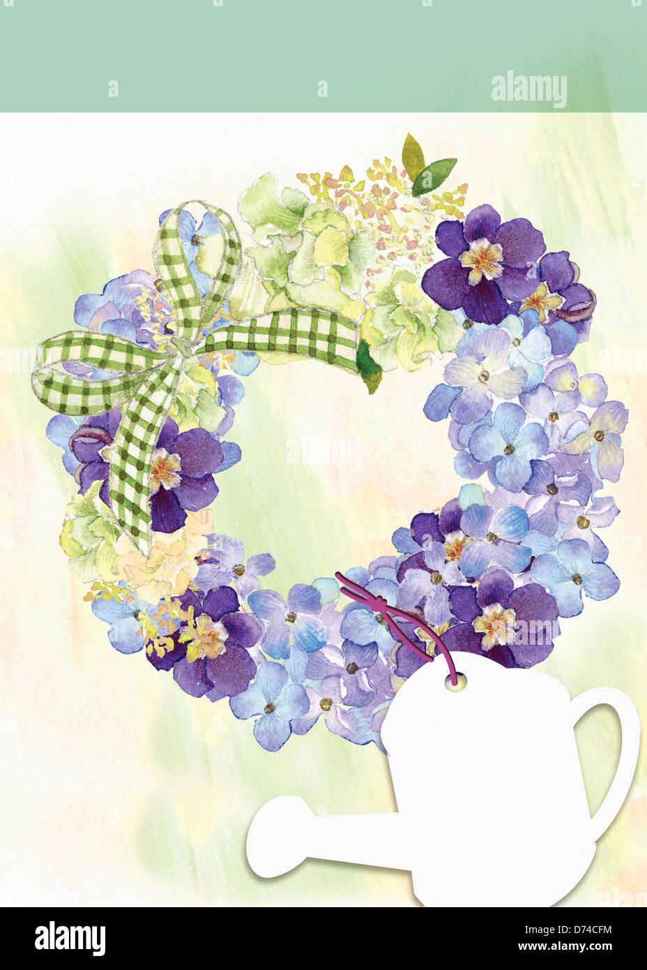 illustration of card front page featuring flower wreath Stock Photo - Alamy