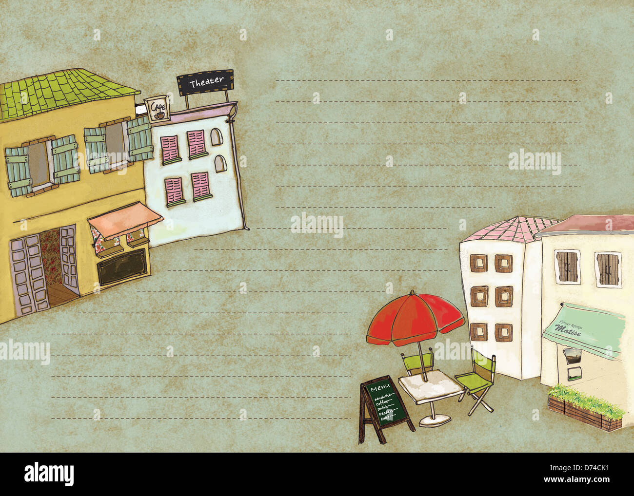 illustration of card front page featuring café Stock Photo - Alamy
