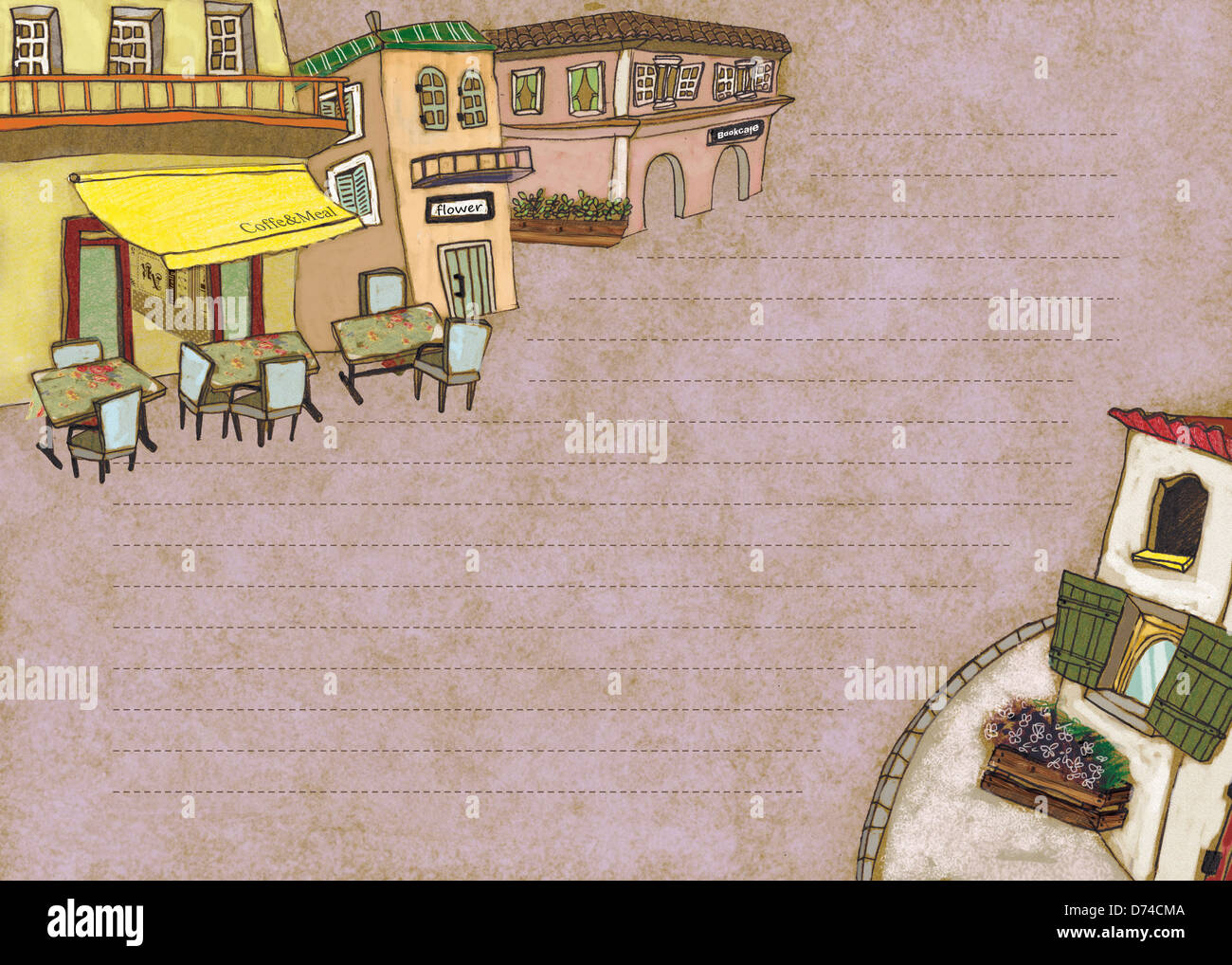 illustration of card front page featuring café Stock Photo - Alamy