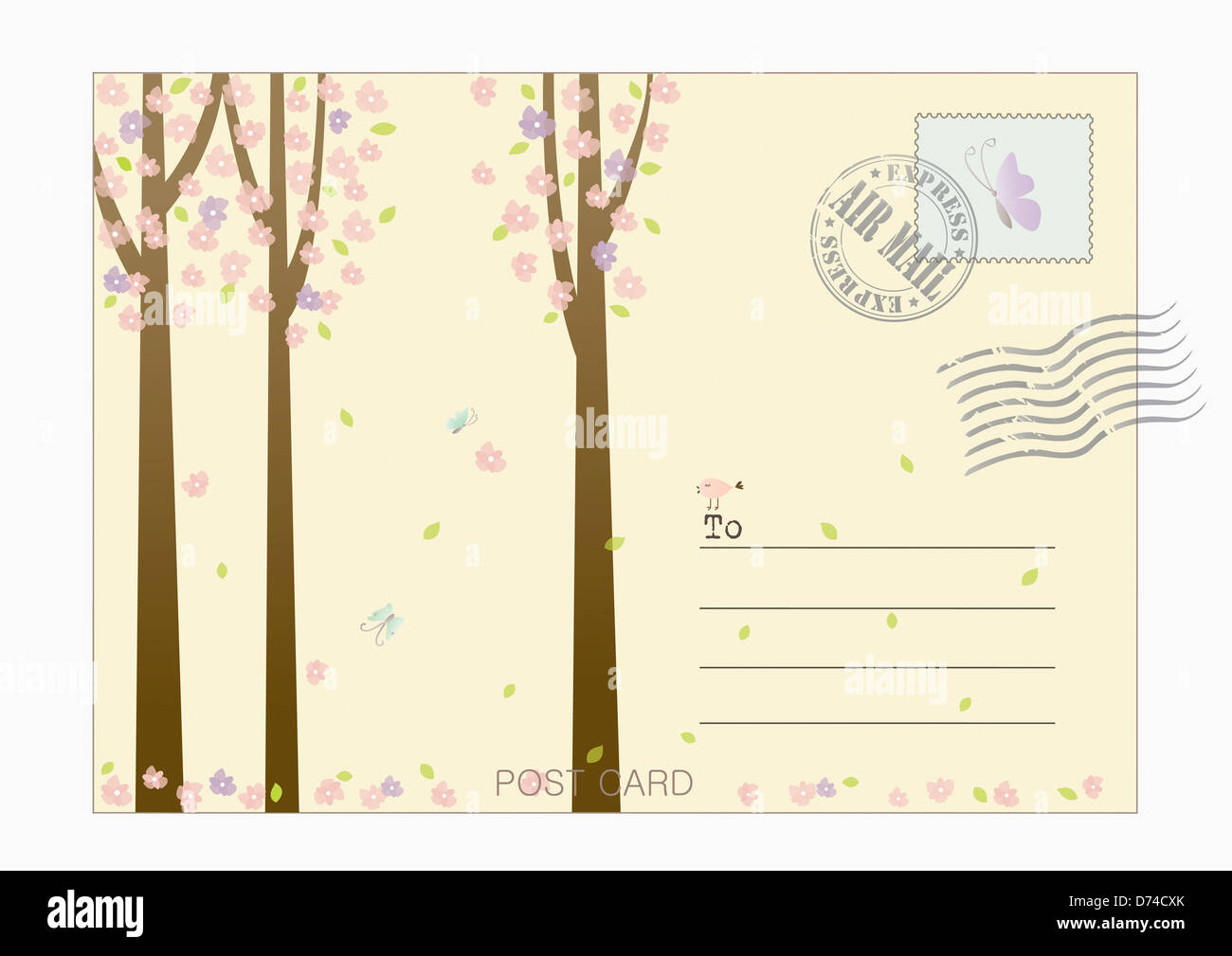 illustration of post card featuring trees Stock Photo - Alamy