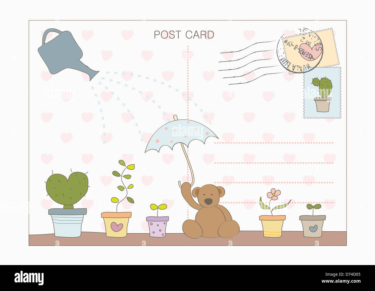 illustration of post card featuring plants on the shelf Stock Photo - Alamy