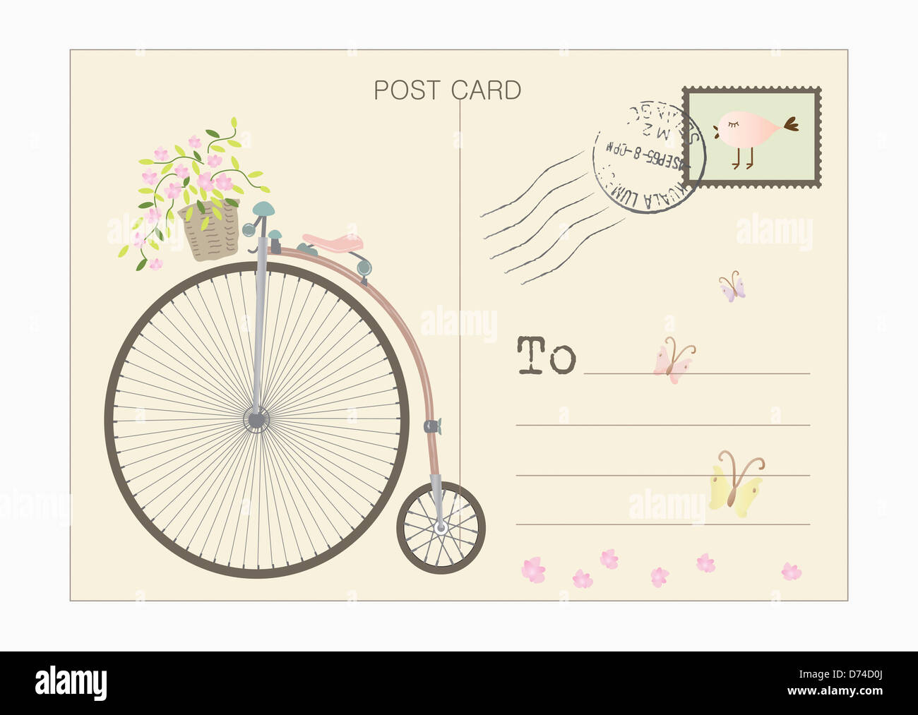 illustration of post card featuring bicycle Stock Photo - Alamy