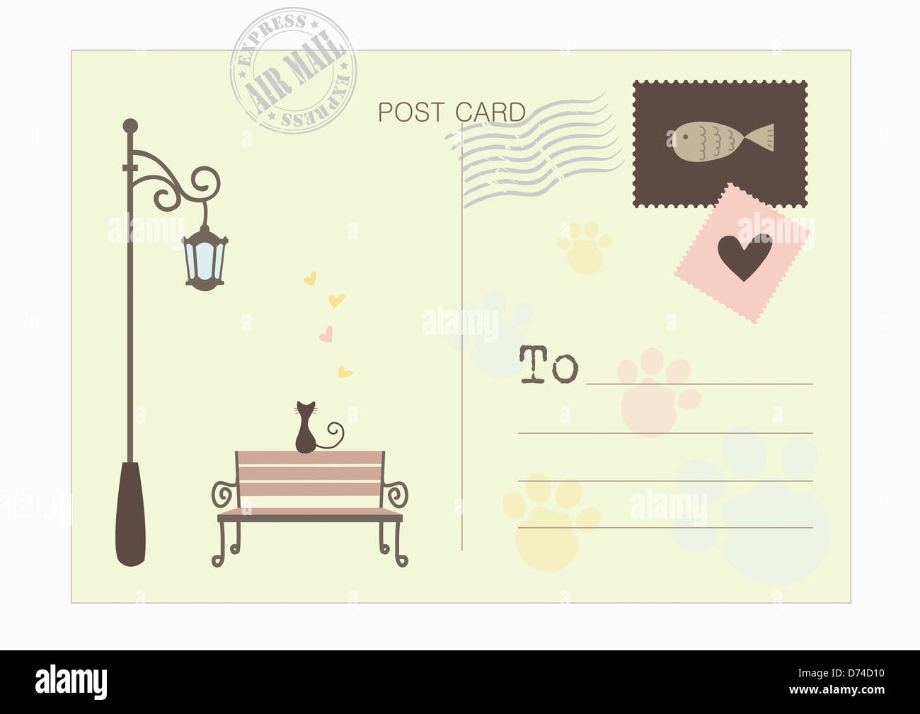illustration of post card featuring bench Stock Photo - Alamy