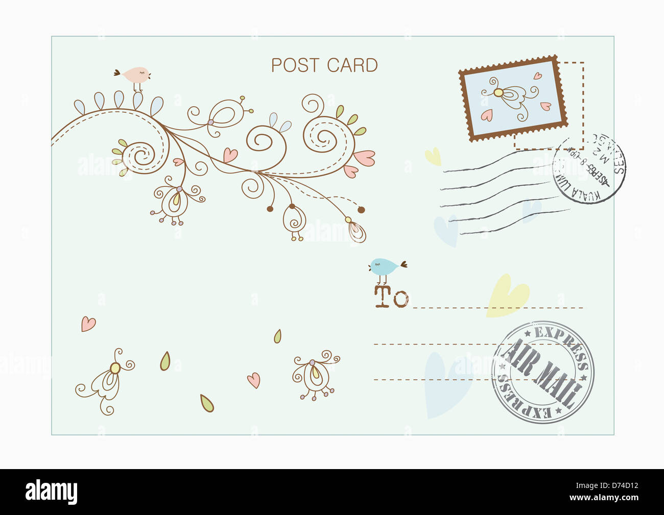 illustration of post card featuring tree Stock Photo - Alamy