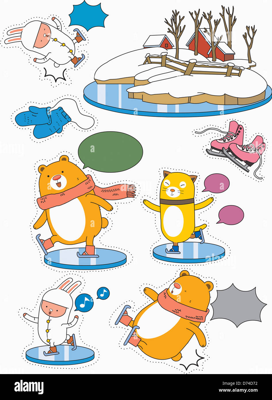 sticker template featuring animals on ice Stock Photo - Alamy