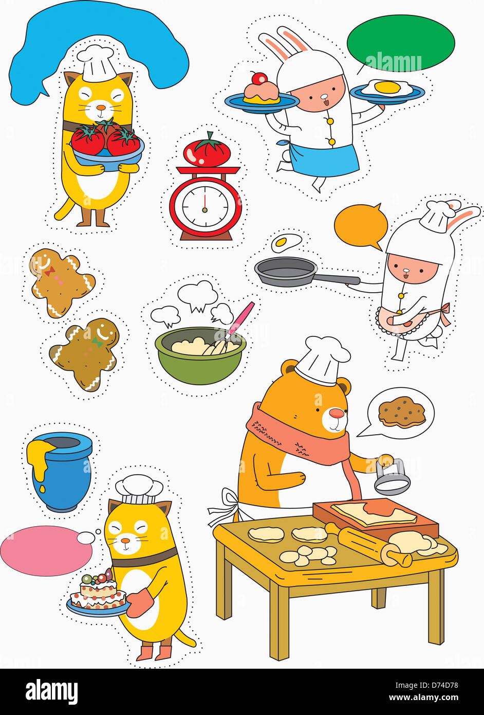 sticker template featuring animals baking Stock Photo - Alamy
