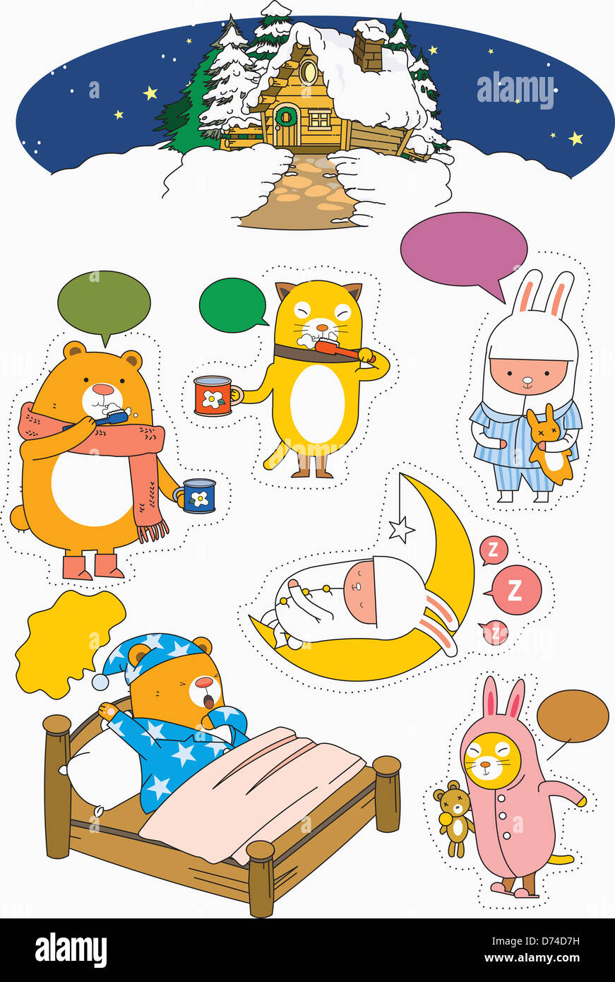 sticker template featuring animals sleeping Stock Photo - Alamy