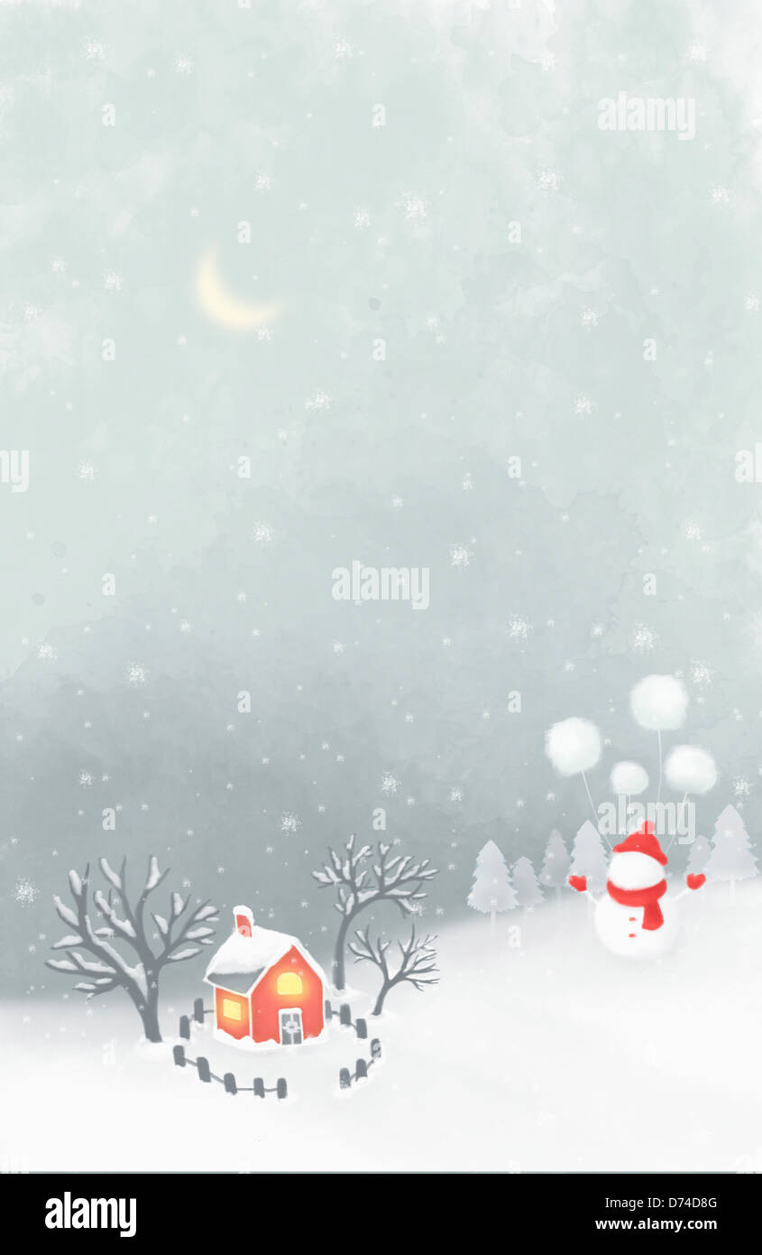 illustration landscape of snowy town Stock Photo - Alamy