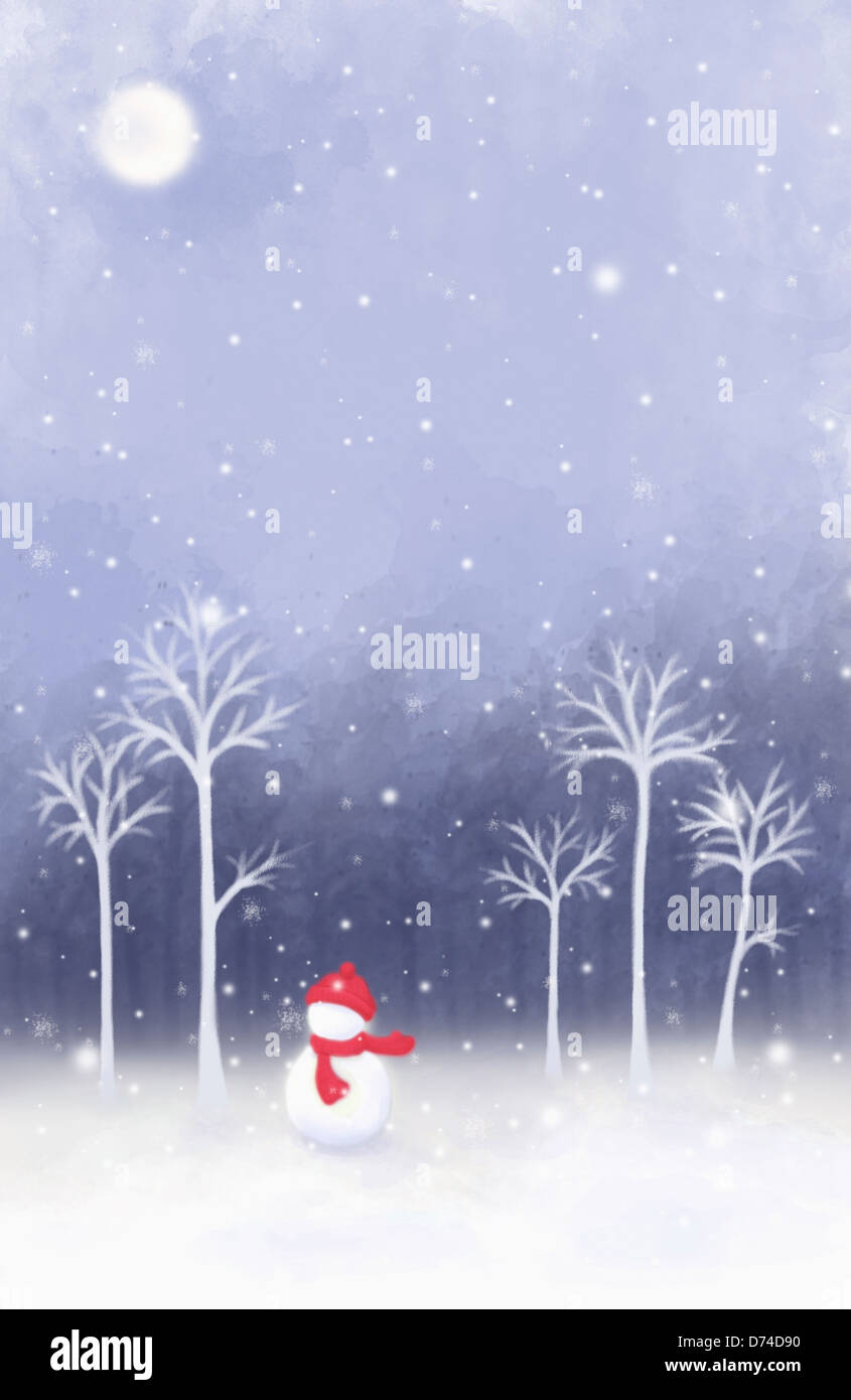 illustration landscape of a land with snow Stock Photo - Alamy