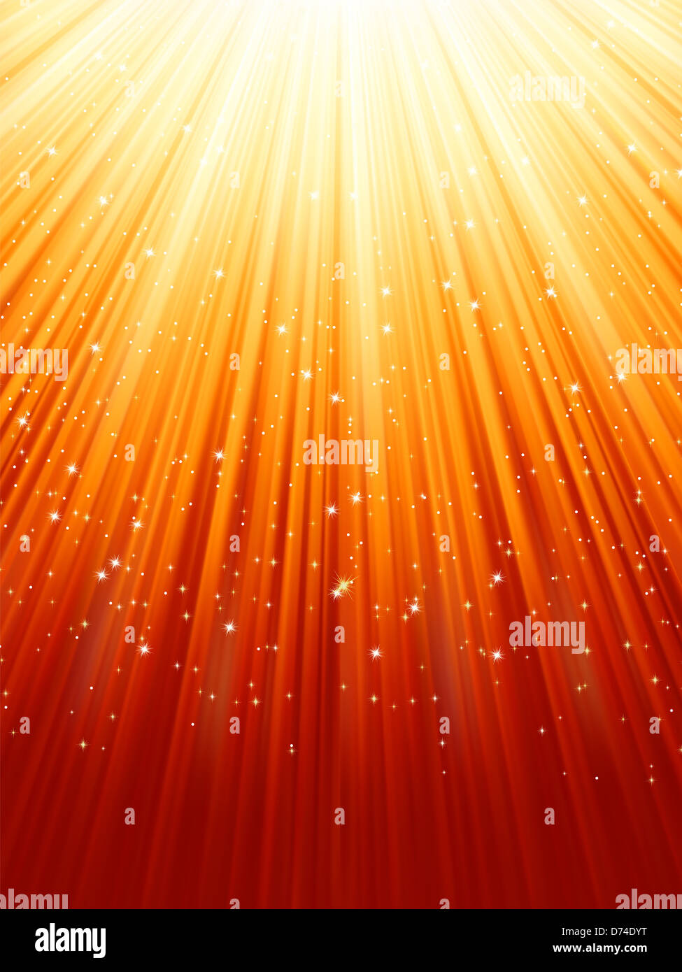 Snowflakes and stars descending on a path of golden light Stock Photo ...