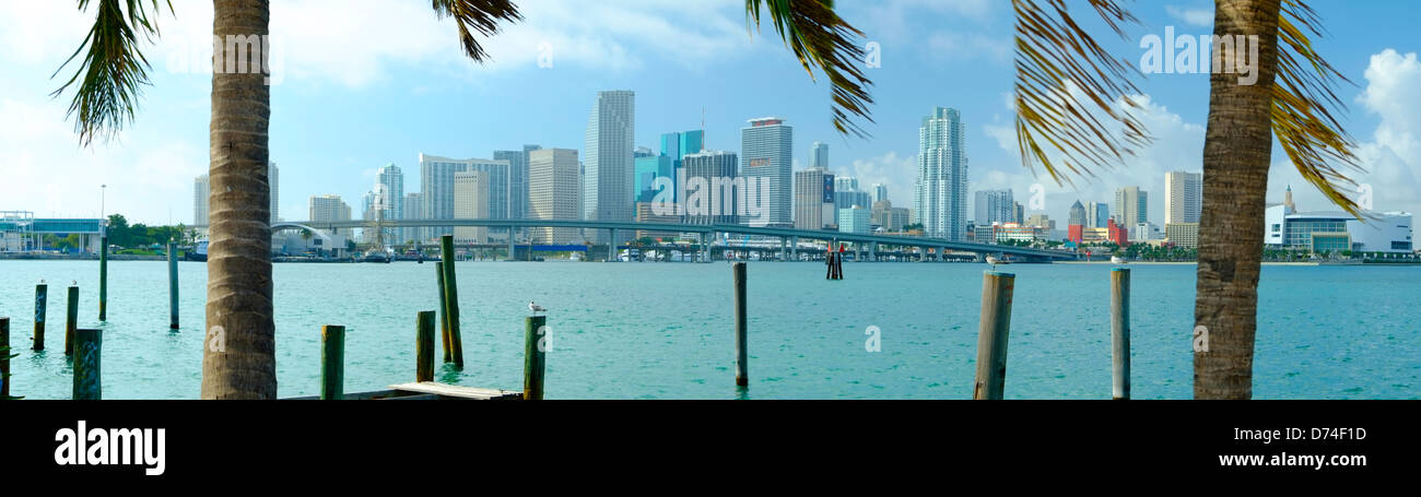 Miami Skyline viewed over bay and Marina, Florida, USA Stock Photo - Alamy