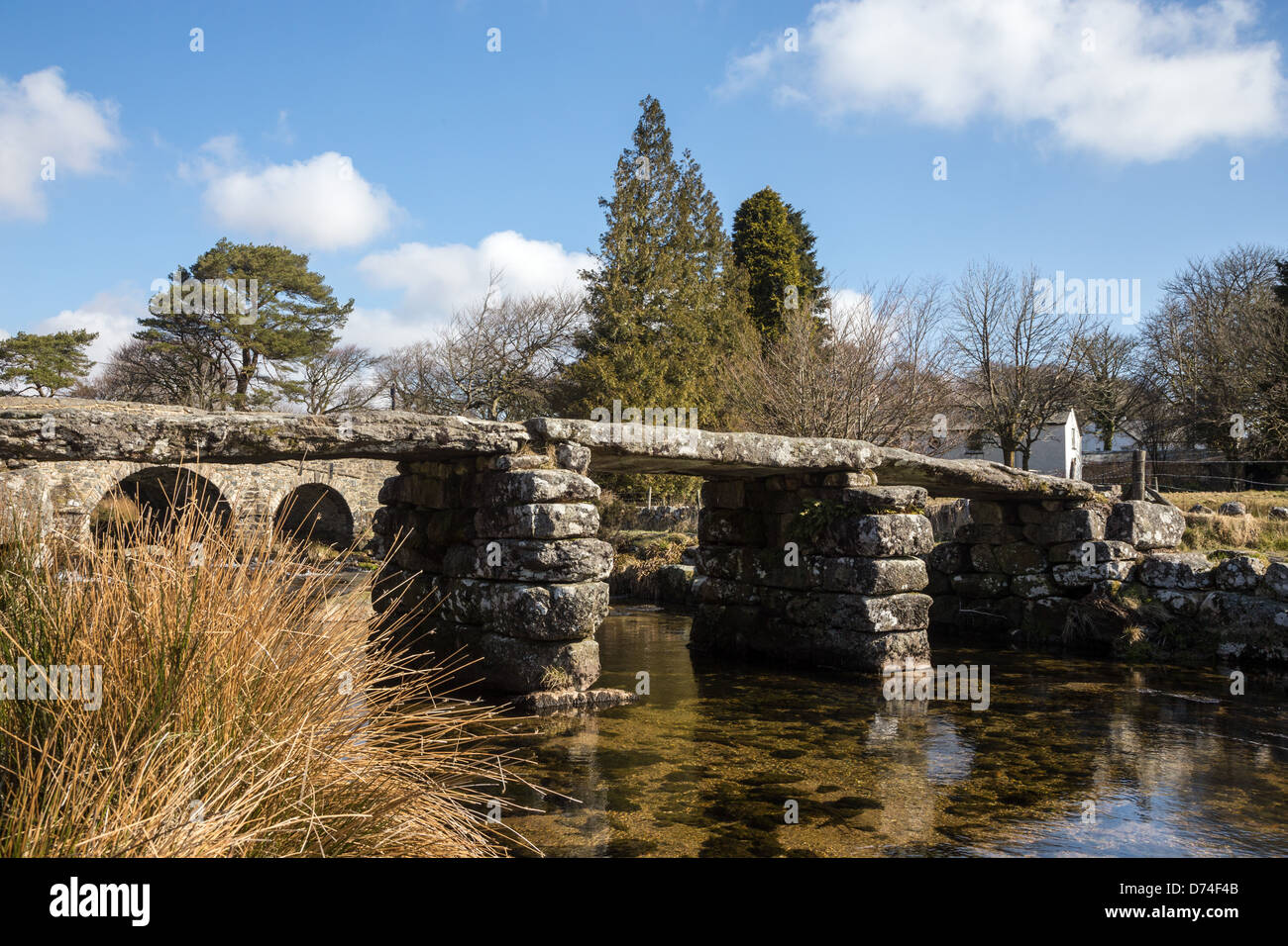 Ancient Clapper Bridge at Postbridge, Dartmoor National Park Devon ...