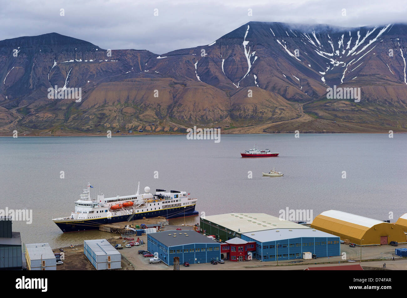 Norway, Svalbard, Longyearbyena, Cruise ship anchored in port Stock ...