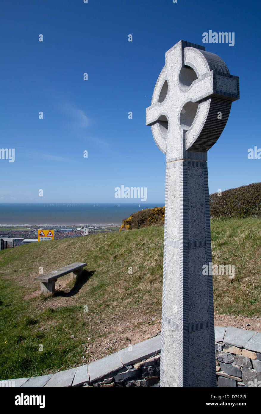 Celtic wheeled cross at the top of Gwaenysgor Hill, Prestatyn Stock ...