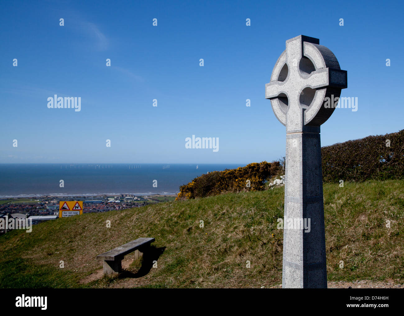 Celtic wheeled cross at the top of Gwaenysgor Hill, Prestatyn Stock ...