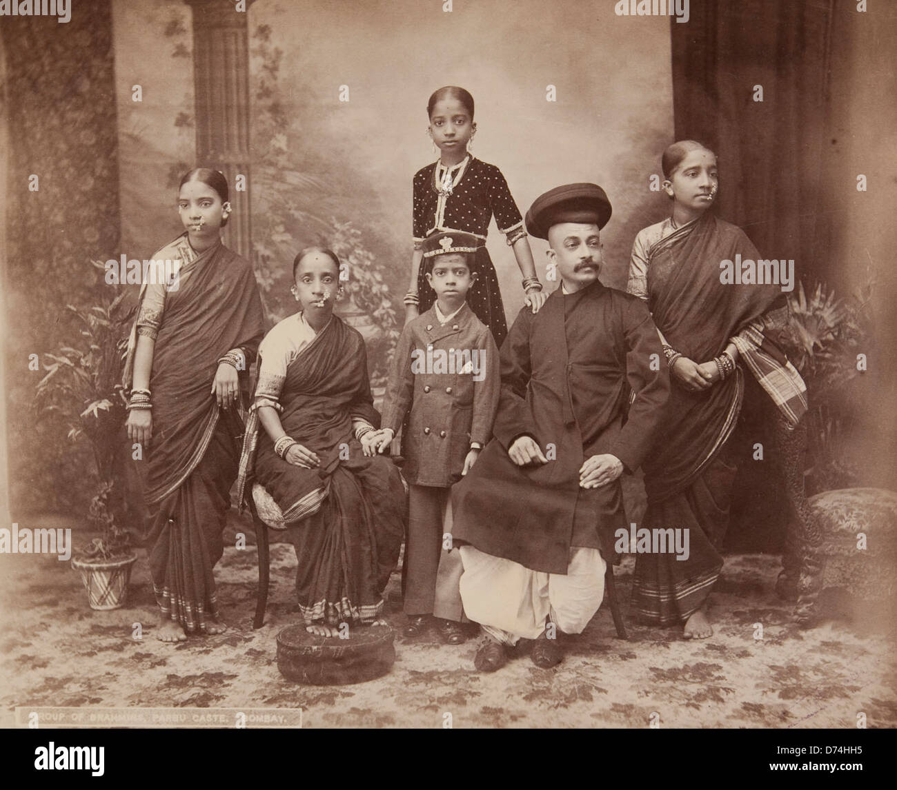 This 1870s photograph features a group of Brahmins from the Parbu caste ...