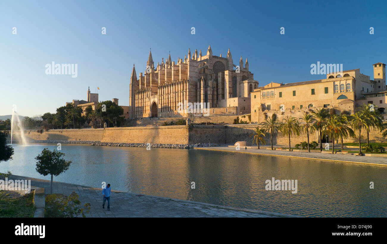 Palma Cathedral Illuminated, Palma, Mallorca, Spain Stock Photo - Alamy