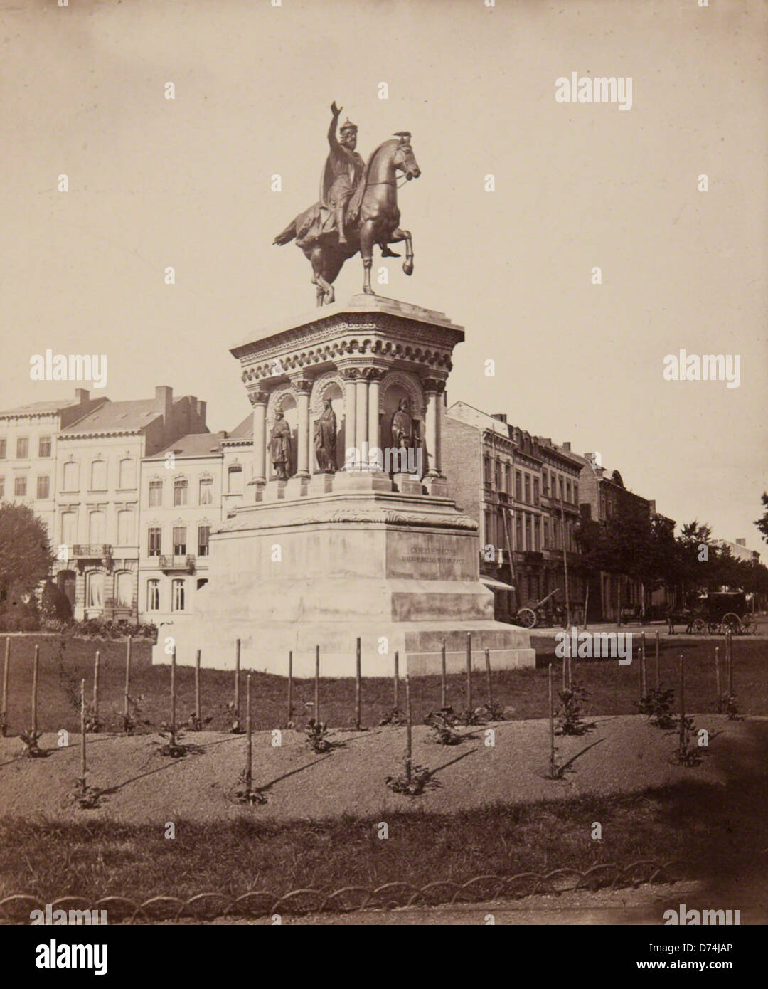The photograph captures the Statue of Charlemagne in Liege, Belgium ...
