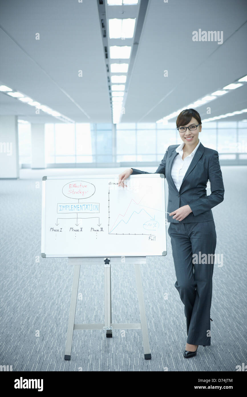 a businesswoman explaining using a whiteboard in an empty office Stock ...