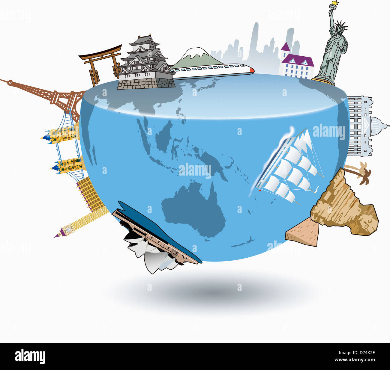 illustration of world attractions Stock Photo - Alamy