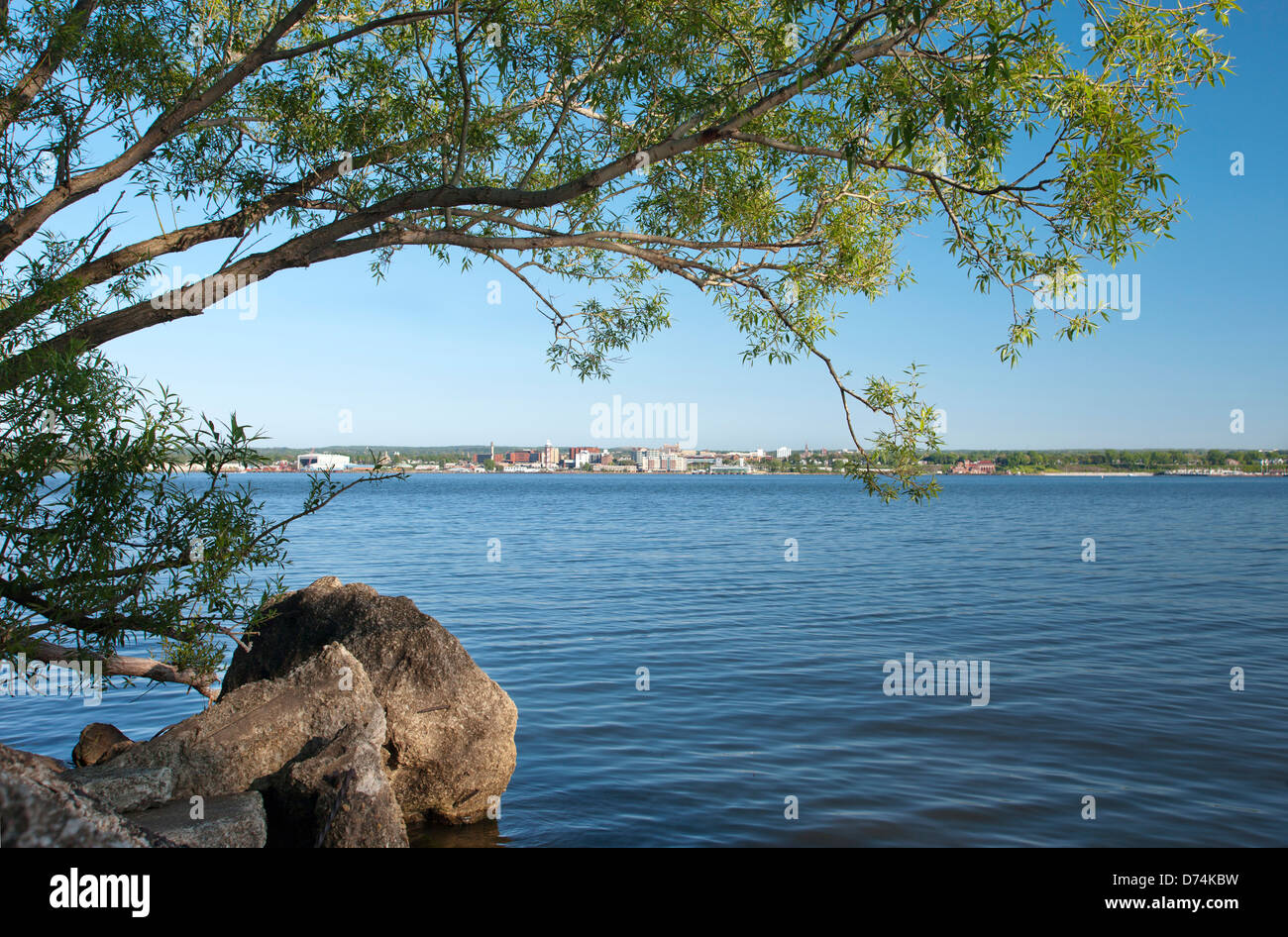 DOWNTOWN ERIE SKYLINE FROM PRESQUE ISLE STATE PARK ERIE PENNSYLVANIA ...