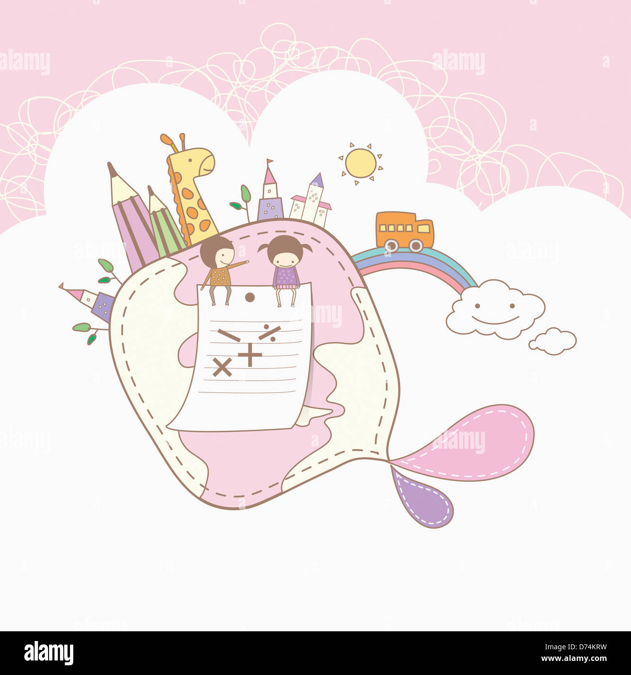 illustration of kids with math paper Stock Photo - Alamy