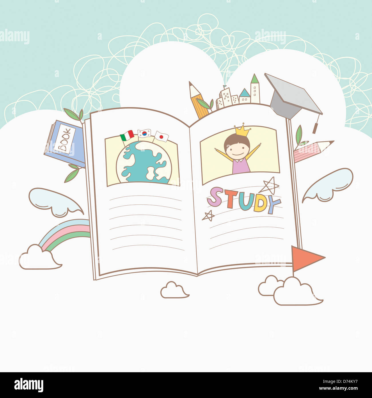 illustration of kid inside a book Stock Photo - Alamy