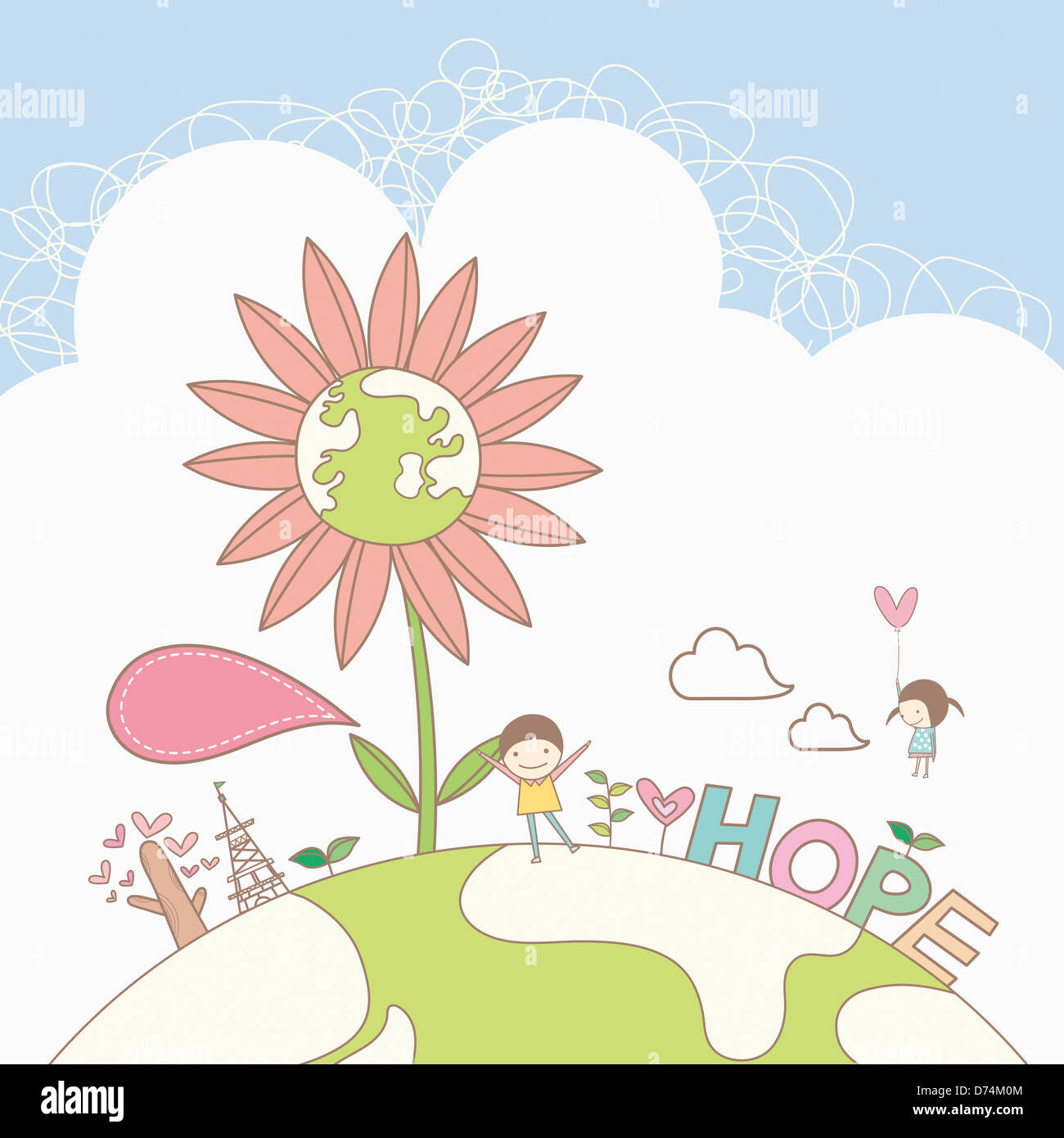 illustration of kids and a word hope Stock Photo - Alamy